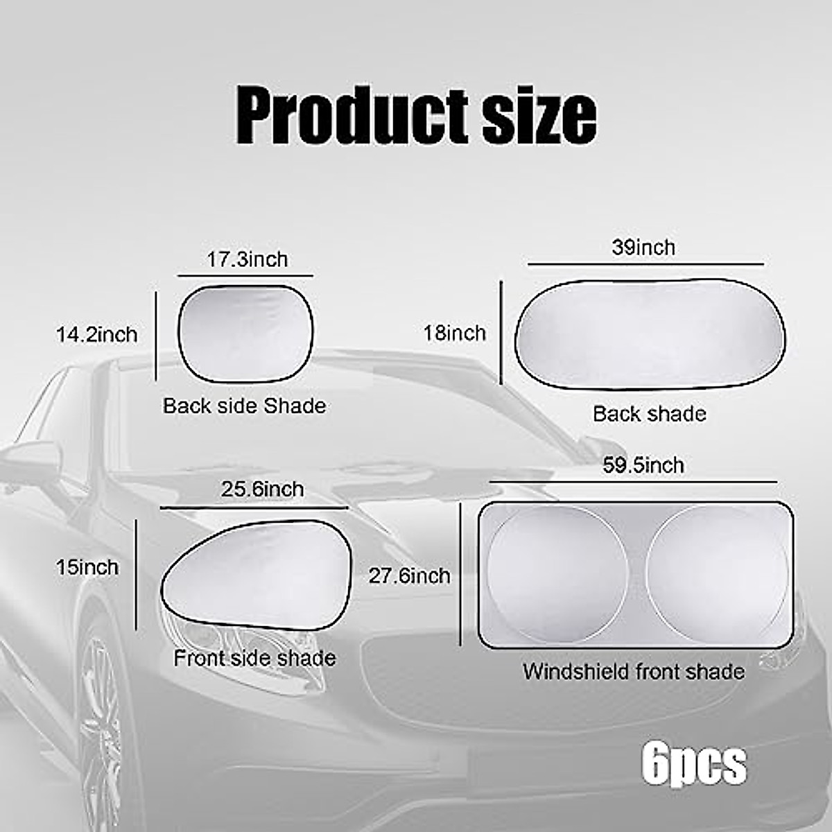 NGHEY 6 PCS Car Windshield Sun Shade, Universal Car Interior Heat Block Sun Cover Kit, 2 Front Rear Sun Visor, 4 Side Window Sunshade Foldable UV Protector Set for Cars SUVs (Silver)