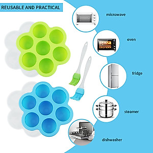 Silicone Air Fryer Egg Bite Mold, 2 Pcs Reusable Egg Bites Pan with Lid + 2 Pcs Oil Brushes - Non-Stick Air Fryer Egg Mold Cupcake Mold, Air Fryer Accessories(2 Set)