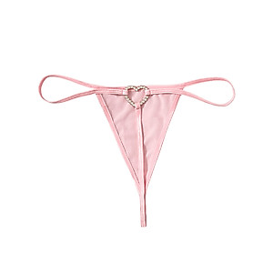 Verdusa Women's Rhinestone Mid Rise Mesh Thong Underwear Hipster Pink L