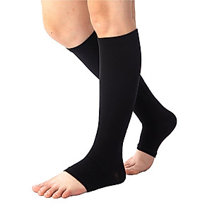 3Pairs Toeless Open Toe 15-20mmH Compression Socks for Men Women Support Knee High Stockings (Gray+Navy+Black, L/XL)