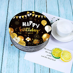 GOGUOGOFA 50 Pcs Black and Gold Birthday Party Supplies,Happy Birthday Party Plates 7" Black and Gold Plates,Cheer Birthday Plates,for 30th 40th 50th 60th 70th 80th Anniversary Birthday Party Decor