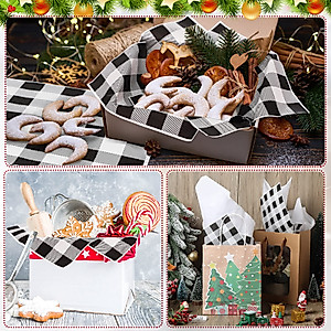 150 Pieces Wax Paper Sheets Christmas Wrap Paper Grease Resistant Paper Liners Greaseproof Paper Food Wrap Wrapping Tissue Sandwich Wrap Paper for Restaurant Food Supplies (Black White Plaid Style)