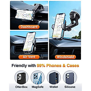 VANMASS [Upgraded] Cell Phone Holder Car [Anti-Slip Soft Silicone & Powerful Suction] Dashboard Windshield Universal Phone Car Mount, Compatible with iPhone 14 13 12 11 Pro Max &Truck/SUV/Jeep (Gray)