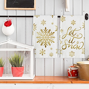 AnyDesign Christmas Kitchen Towel Gold Snowflake Reindeer Dish Towel 18 x 28 Inch Let It Snow Hand Drying Tea Towel for Cooking Baking, Set of 4