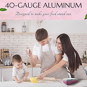 KitchenDance Colored Shallow Take Out Pans with Plastic lid - 1.5 Pounds Food Storage Aluminum Foil Baking Pan - Aluminum Pans Perfect for Cooking, Freezing, Preparing Food, 6417P (Pink, 50)