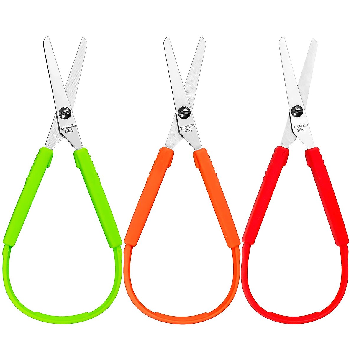 LDW 3-Pack Mini Loop Scissors Muitiple Colors Easy-Opening Squeeze Handles Grip Scissors Self-Opening Adaptive Design for Special Needs, Green
