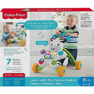Fisher-Price Baby to Toddler Learning Toy, Learn with Me Zebra Walker with Music Lights and Activities for Ages 6+ Months