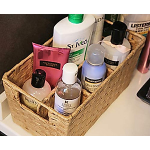 Woven Wicker Baskets with Compartments (Set of 2 Storage Baskets): Rustic Woven Hampers for Storage, Farmhouse Style Small Storage Bins, Versatile Woven Baskets with Compartments and Handles by SLPR