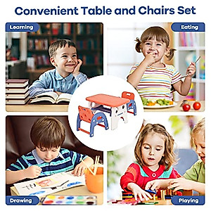QUIIKM Toddler Table and Chair Set Children Activity Table and 2 Chairs for Art Craft Building Blocks Furniture Set Gift for Toddler Boys Girls (Blue)