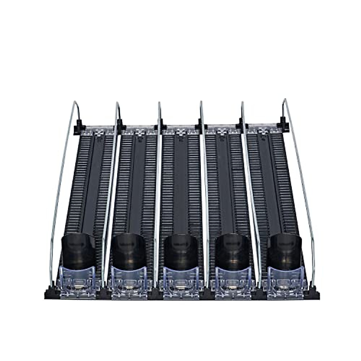 Shardified Drink Organizer for Fridge, Self-Pushing Beverage Organizer for Refrigerator, Width Adjustable Soda Can Pusher Glide, Beer Water Bottle Storage for Pantry, Glossy-Black, 5-Row