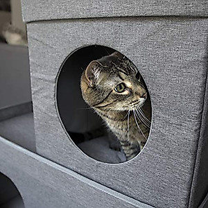 Kitty City Large Stackable Grey Condo, Cat Cube, Cat House, Pop Up Bed, Cat Ottoman, Mansion