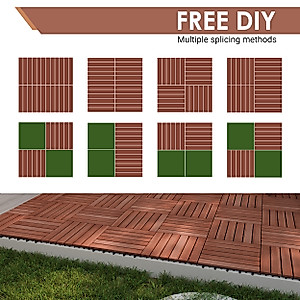 PrimeZone 108 PCS Solid Acacia Wood Interlocking Patio Deck Tiles - 12" x 12" Indoor Outdoor Waterproof Flooring Tiles for Balcony, Backyard, Garden & Poolside, All Weather Use, Brown
