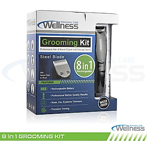 Wellness Personal Care Men's 8-in-1 Rechargeable Shaver Grooming Kit | Storage Stand | Full Trimmer, Detail Trimmer, Nose Trimmer, Beard and Mustache Trimmer, Stubble Comb