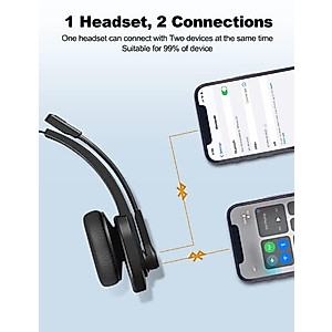 Bluetooth Headset, Sarevile Bluetooth Trucker Headset with Upgraded Microphone Noise Canceling for Trucker, Hand Free Wireless Headset with Adapter for Office Meeting. Widely Compatible for Computer …