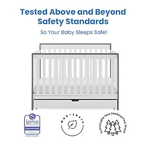 Delta Children Mercer 6-in-1 Convertible Crib with Storage Trundle, Greenguard Gold Certified, Bianca White/Grey