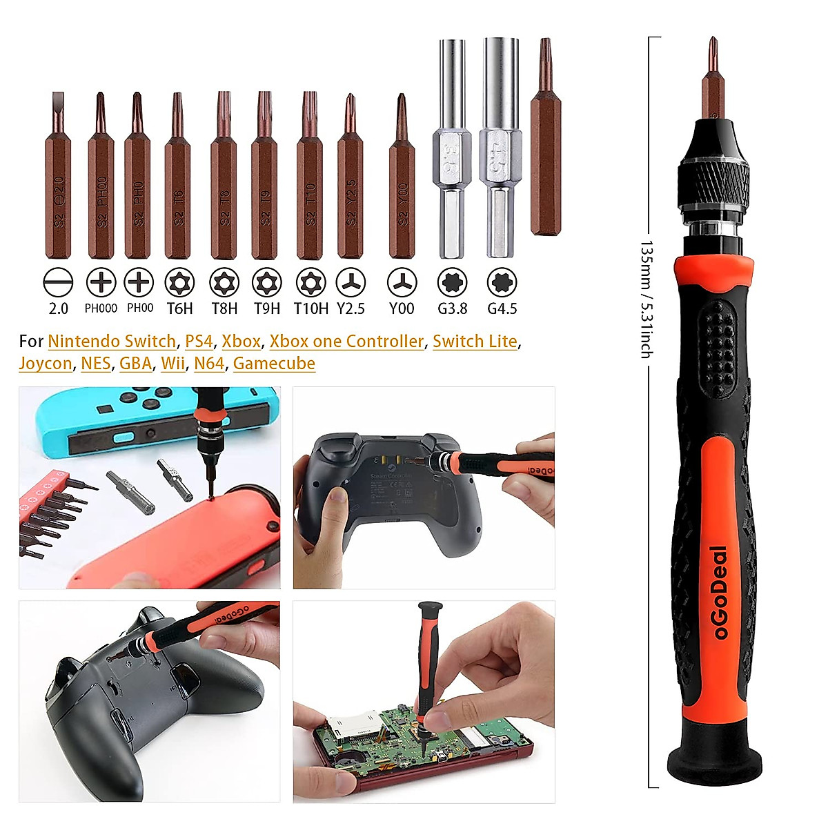 oGoDeal Triwing Screwdriver Set for Nintendo Switch T6 T8 T9 T10 Torx Security Screwdriver Kit for PS5,PS4, Xbox 360, Xbox one,Switch Lite, Joycon,Wii,N64 & Controller, PS4 Cleaning Repair Tool Kit