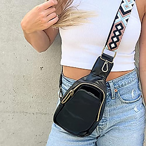 Small Crossbody Sling Bag,Guitar Strap Crossbody Bags For Women, PU Leather Satchel Daypack Multipurpose Chest Bag Shoulder Backpack For Cycling & Traveling