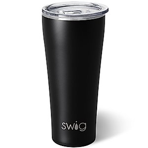 Swig Life XL 32oz Tumbler, Insulated Coffee Tumbler with Lid, Cup Holder Friendly, Dishwasher Safe, Stainless Steel, Extra Large Travel Mugs Insulated for Hot and Cold Drinks (Black)