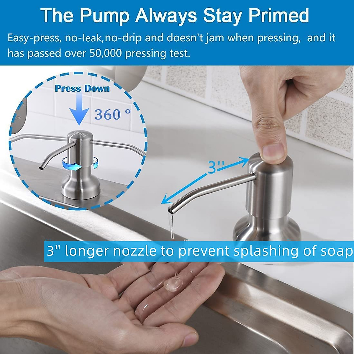 Dish Soap Dispenser for Kitchen Sink, SonTiy Commercial Kitchen Hand Soap Dispenser Pump Brushed Nickel, Stainless Steel Liquid Soap Dispenser with 47" No-Spill Extension Tube+17 OZ Bottle