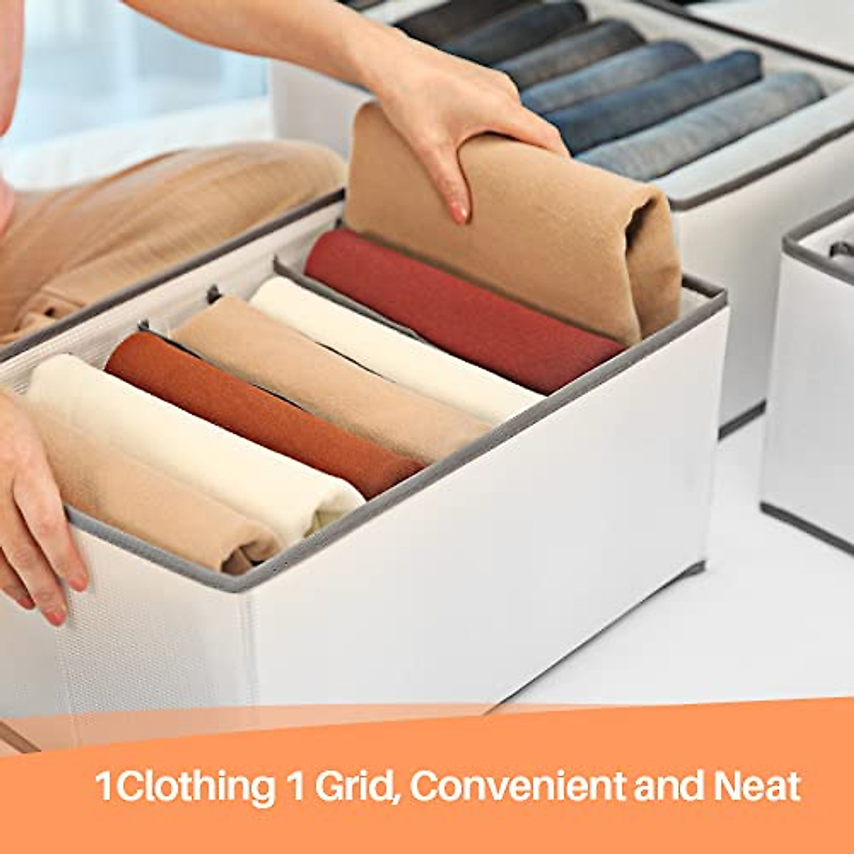 EASEVE 2 Pack Wardrobe Closet Organizer and Storage for Clothes - 7 Grids Foldable Drawer Dividers Organizers for Jeans | Pants | Shirts | Leggings, Stackable Clothing Bins for Closets Organization