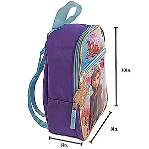 Disney Frozen 2 Princess Elsa & Anna Mini Backpack for Girls & Toddlers - 10 Inch, Purple & Blue with Glitter