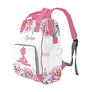 Art Watercolor Flower Leaves Diaper Bags Backpack with Name Personalized Baby Bag Travel Tote Bag Gifts for Mom Girl