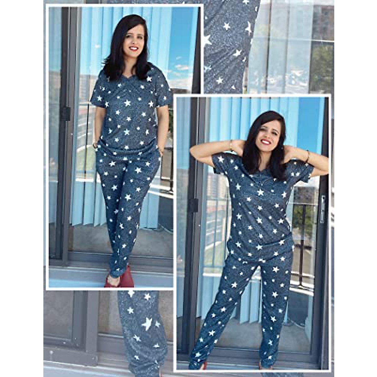 Ekouaer Womens Pajama Sets Short Sleeve Sleepwear Long Pants Soft Sleep Lounge joggers Pj Sets with Pockets
