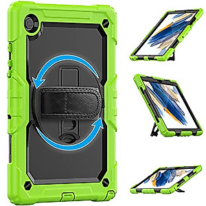 Samsung Galaxy Tab A8 10.5 Inch 2022, [Full-Body][Shock Proof] Protective Case with Pencil Holder and 360 Rotating Hand Strap, Protective Cover with Shoulder Strap (Green)