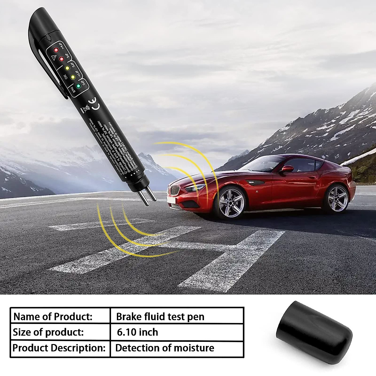 Brake Fluid Test Pen, Auto Brake Diagnostic Tester Tool, Brake Fluid Fluid Oil Test Analysis Tool with Five LED Indicators, Automotive Vehicle Test Tool,DOT 3 DOT 4 DOT 5.1 Brake Fluid Liquid Tester