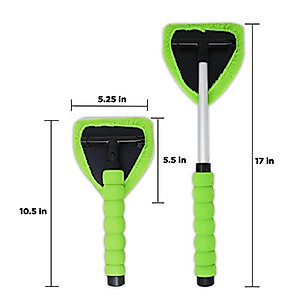 PRIMESTARZ Windshield Cleaner (2 Pack) Window Glass Cleaning Tool with Extendable Handle Washable Reusable Microfiber Cloth for Auto Interior Exterior Glass Wiper Cleaning Kit