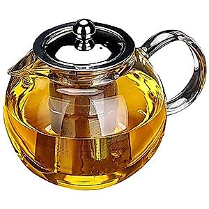 Small Teapot, Teapot with Infuser, Glass Tea Kettle Stovetop Safe, Blooming and Loose Leaf Tea Maker Set Gift for Women, 650ml/22oz