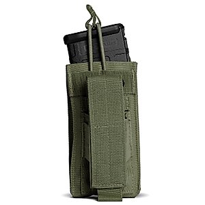 Tacticon K1 BattlePouch | 1 Rifle + 1 Pistol Mag Pouch | Combat Veteran Owned | Molle Single Rifle Pistol Magazine Holster Ammo | Tactical Bag Accessories Holder (1 Rifle + 1 Pistol [OD Green])
