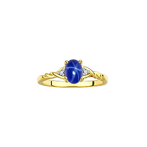 Rylos Diamond & Blue Star Sapphire Ring Set In Yellow Gold Plated Silver Solitaire