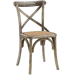 Modway Gear Rustic Modern Farmhouse Elm Wood Rattan Dining Chair in Gray