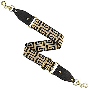 Duwi Wide Handbag&Purse Strap Broad Multicolor Striped Guitar Style Replacement Strap Adjustable Canvas Crossbody Bag Strap (black,gloden,pattern)