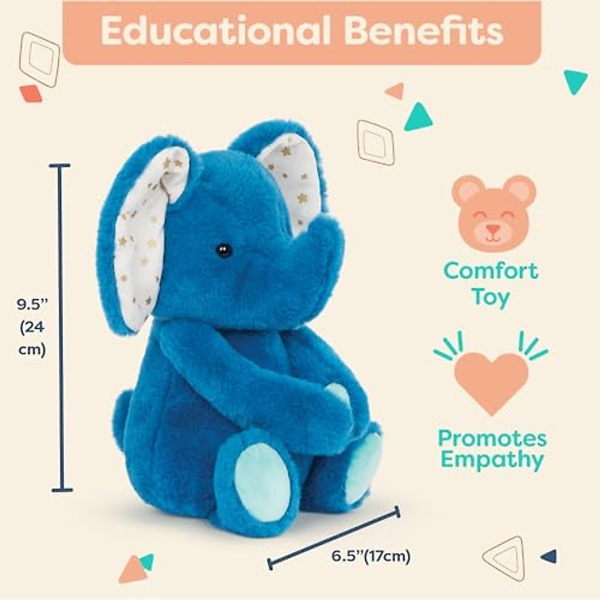 B. toys- B. softies- 12" Plush Blue Elephant – Stuffed Animal – Soft & Cuddly Toy- Washable- Baby, Toddler, Kids- Happy Hues- Ellie-Berry- 0 Months +