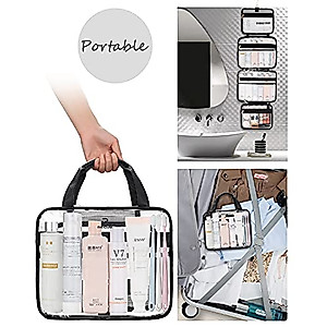 Hanging Toiletry Bag, Clear Travel Toiletry Bag with Detachable TSA Approved Clear Bag Airline 3-1-1 On Compliant Bag Large Makeup Bag for Men and Women (Black)