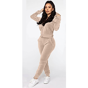 BOGURST 2 Piece Outfits for Women Tracksuit Casual Long Sleeve Jogging Sweatsuit Workout Set Khaki 2XL