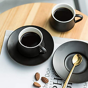 YHOSSEUN Coffee Cup Set Espresso Cups with Saucers Set with Cup Holder 4 oz Espresso Cup Set of 6 - Demitasse Cups Black