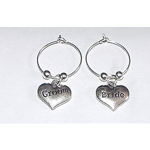 Variety Gift Shop Fashion Jewelry Wine Charms ~ Small Size Bride and Groom Wedding Party Wine Charms Wine Glass Marker Set of 2