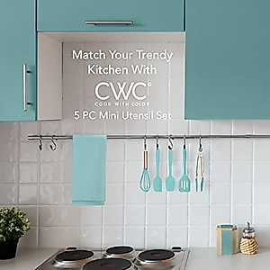 COOK WITH COLOR Set of Five Aqua and Rose Gold Silicone MINI Kitchen Utensil Set