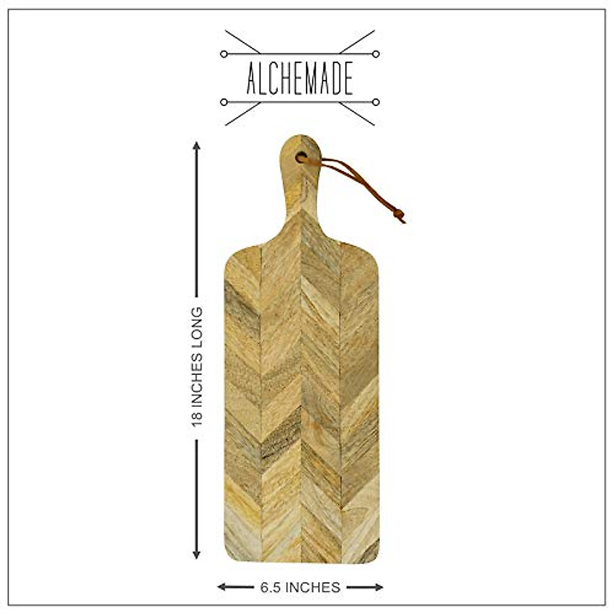 Mango Wood Mosaic Cutting Board Small With Leather Loop | Rustic Modern Design Serving Platter by Alchemade