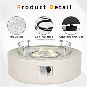 UPHA 42'' Patio Propane Gas Concrete Fire Pit Table,Round with Wind Guard,50000 BTU Auto-Ignition Fire Table, 42''L x 42''W x 13''H, Free Glass Stone,Terrazzo
