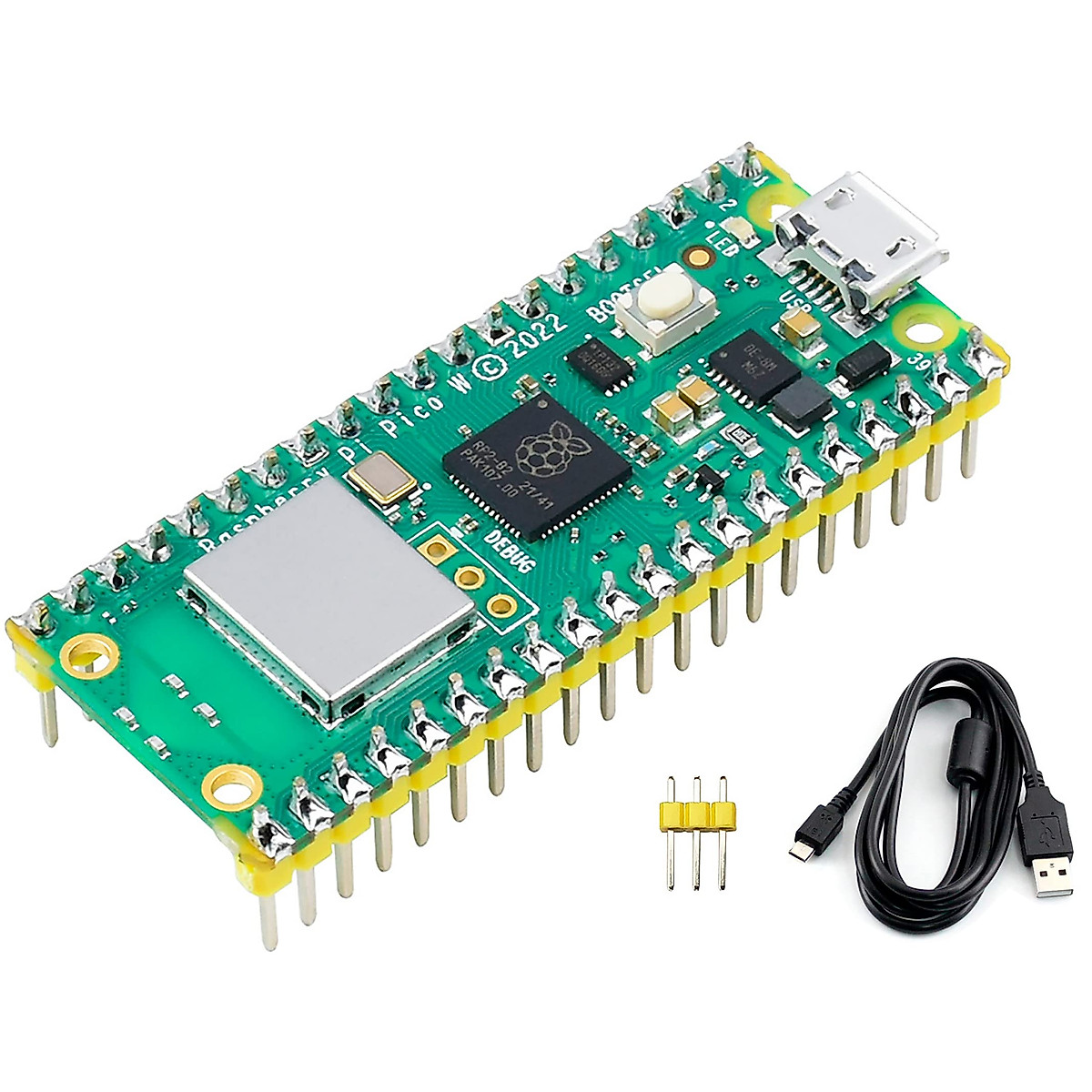 waveshare Pre-Soldered Header Raspberry Pi Pico W, Built-in WiFi Support 2.4 GHZ Wi-Fi 4, Based on Official RP2040 Dual-Core Processor,Dual-core Arm Cortex M0+ Processor