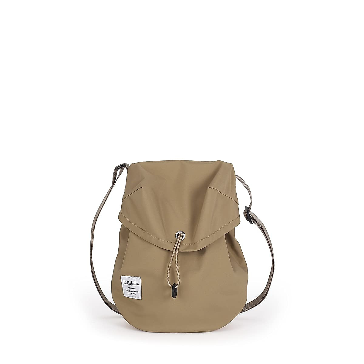 Hellolulu ARMIE Drawstring Sling Crossbody Bag, Water Resistant Lightweight Crossbody Shoulder Bag Phone Bag, For Daily Use Men Women, Brown Beige