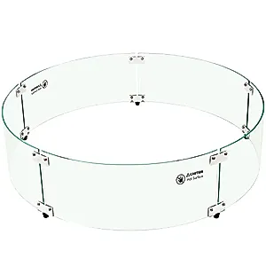 APROMISE Fire Pit Wind Guard - 33" x 7" Round Fire Pit Glass Wind Guard | Clear Tempered Glass Wind Guards for Fire Pits | Firepit Glass Wind Guard with Hard Aluminum Corner Bracket & Rubber Feet