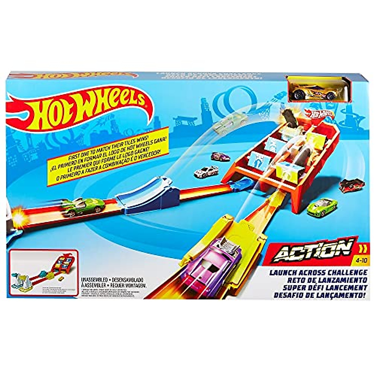 Hot Wheels Action Launch Across Challenge, Game Style Competition, 2 tracks, 2 Launchers, 2 Ramps, Ages 4 Years and Older