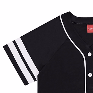 Peanuts Ladies Snoopy Baseball Jersey Snoopy Charlie Brown, Woodstock, Linus Mesh Button Down Baseball Jersey (Black, Large)