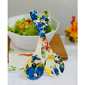 UPware 2-Piece 13 Inch Melamine Salad Server Serving Utensil Set Includes Salad Spoon and Salad Fork (Butterfly Floral)