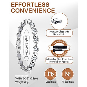 Feraco Magnetic Bracelet for Women Titanium Steel Magnetic Bracelets with Gorgeous Sparkling Cubic Zirconia Costume Jewelry Christmas Gifts (Silver)
